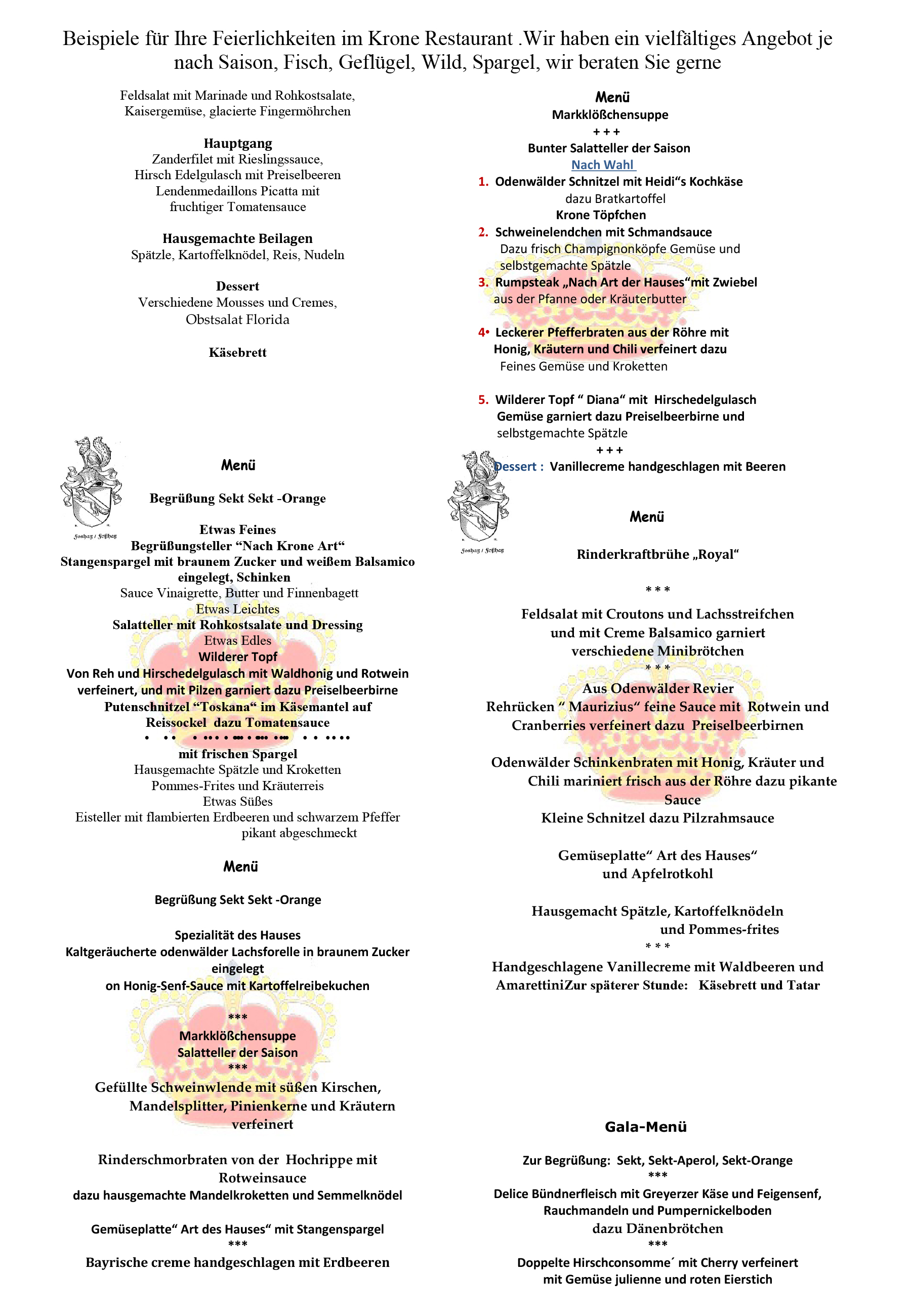 Hotel Gasthof Zur Krone | Oberzent / Gammelsbach - Speisekarte